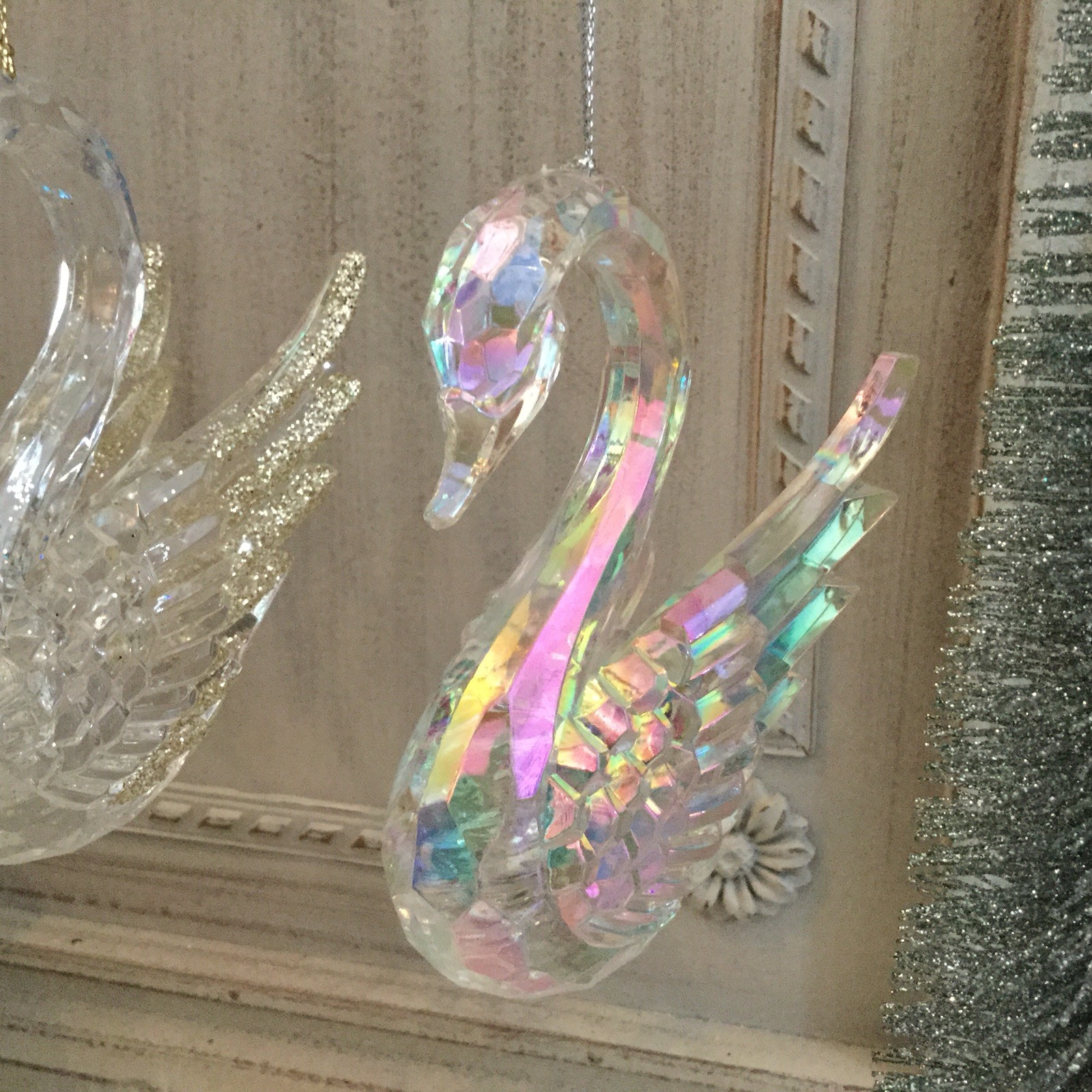 Acrylic Rainbow Iridescent Swan Christmas Tree Decoration Gisela Graham ...