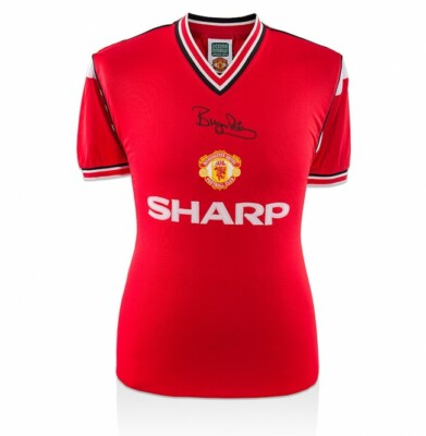 BRYAN ROBSON OBE SHARP SIGNED MANCHESTER UNITED 1985 SHIRT (REDUCED ...