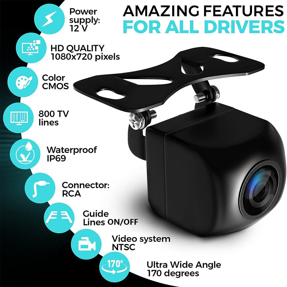 170° HD Car Rear Front View Parking Cam Reverse Backup Night Vision ...