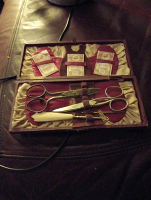 Antique Tortoise Shell Sewing Kit w/ Tortoise Thimble, Scissors | eBay