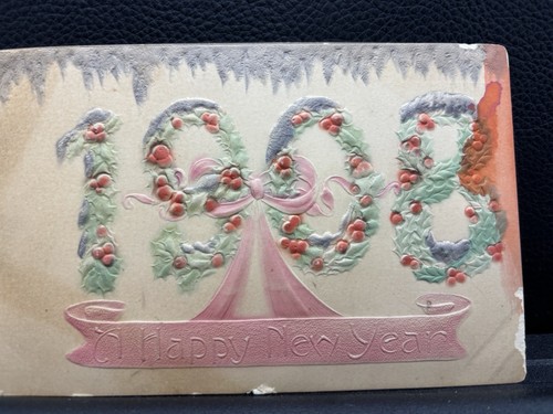Airbrushed Embossed Happy New Year 1908 Postcard Vintage Old | eBay