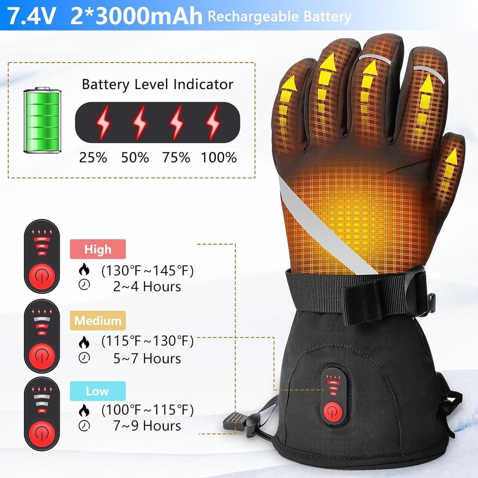 Electric Heated Gloves Hand Warm Windproof Thermal Winter Rechargeable ...