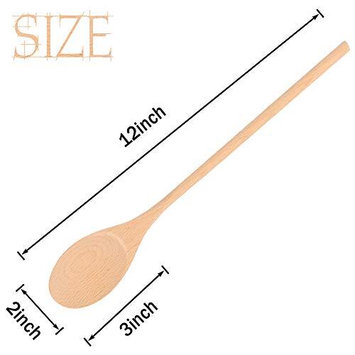6 Pack 12" Oval Wooden Spoon Set Non-Stick Cooking Utensils for Mixing ...