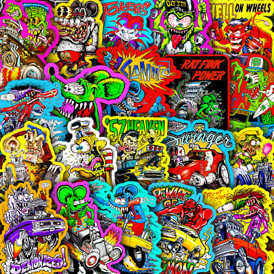 Rat Fink Ed Roth Vinyl Decals 50pcs Hot Rod Custom Car Bike Skateboard ...