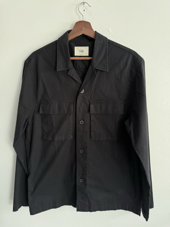 Folk Overshirt Mens Large 4 Black Shirt Jacket Button Up Shacket | eBay