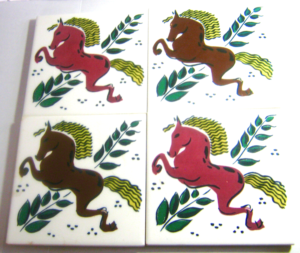 Vintage Wheeling Cushion Horse Tiles (4) 6" x 6 | eBay
