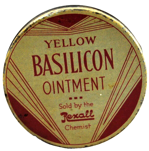 Vintage YELLOW BASILICON OINTMENT Sold By REXALL Metal TIN Storage ...
