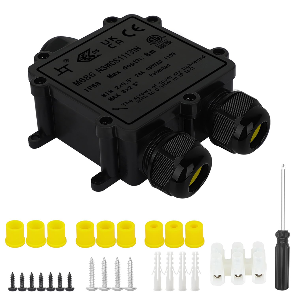 IP68 External Junction Box, 3 Way Plug Line Outdoor Electrical Box, M25 ...