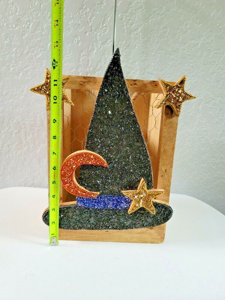 Authentique Spooky Night LED Candle Holder Wood Halloween Witch Hat | eBay