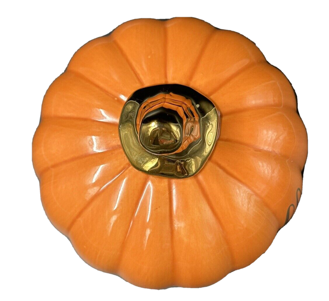 Hello Fall Orange Ceramic Pumpkin with Gold Stem 8 Inches High ...