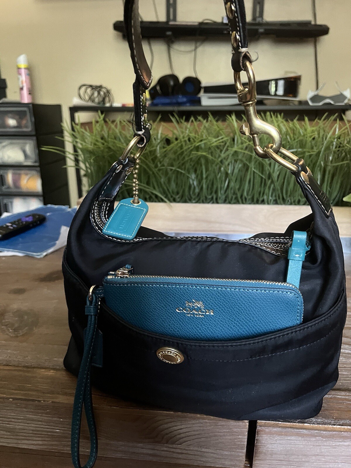 Coach Nylon Silky Hobo Handbag Classic Short Strap Bl… - Gem