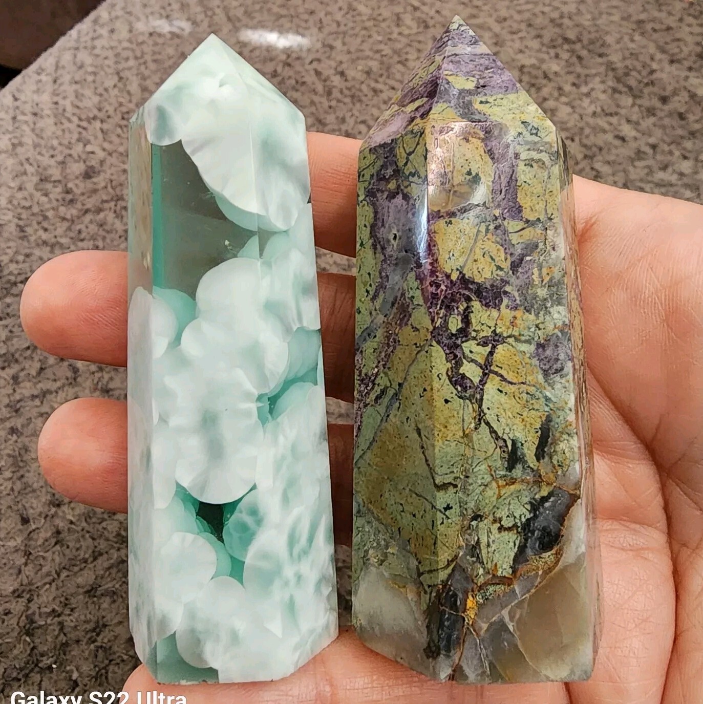 Lot of 2 Crystal Green Snowflake Jade & Fluorite Root Column Pillars | eBay