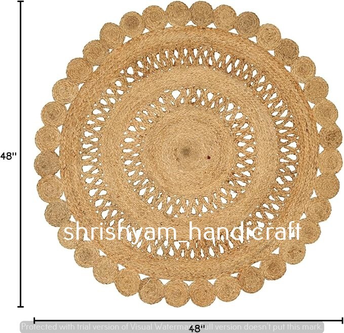 Rug Jute Round Beige Color Handmade Natural Jute Braided Farmhouse ...