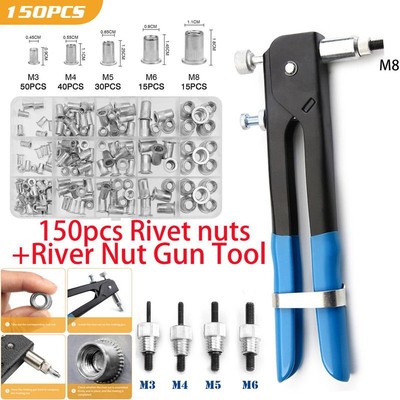 150Pcs Rivet Nuts Kit Durable Rivetgun Flat Head Screw Mandrels Repair ...