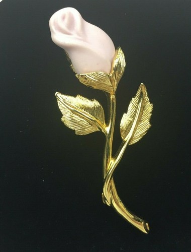 Avon Pink Rose Brooch Pin Gold Tone | eBay