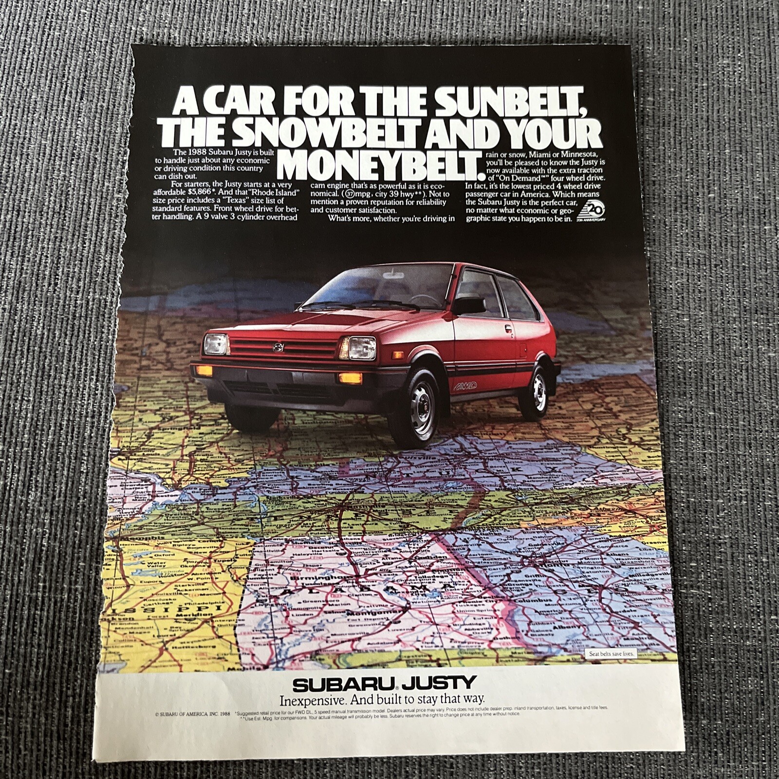 1988 Subaru Justy Sunbelt Snowbelt and Your Moneybelt Vintage Print Ad ...