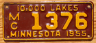 1955 Minnesota Motorcycle License Plate - Automobile License Plate ...