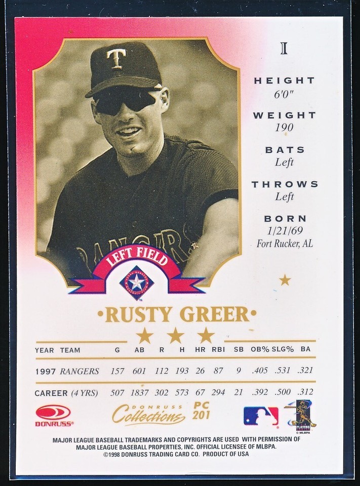 RUSTY GREER 1998 DONRUSS LEAF PRIZED COLLECTIONS #PC201 REFRACTOR ...
