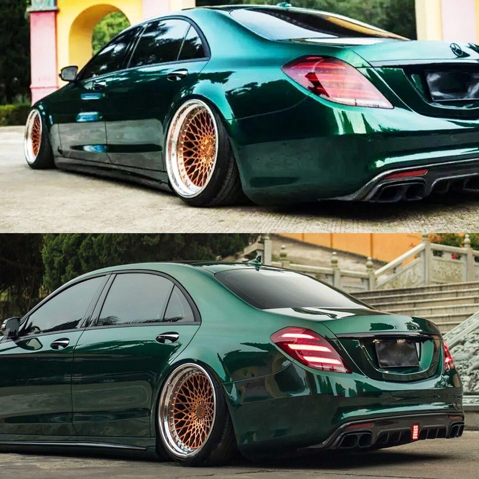 Black Quad Tips Rear Bumper Diffuser w/LED Light For 2013-2017 Benz ...