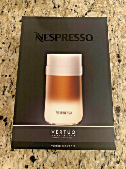 2 Nespresso Vertuo Recipe Coffee Glasses & Spoon Set of Two Mugs for ...