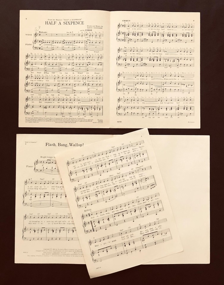 1963 Half A Six Pence Sheet Music Lot of 2 Flash, Bang, Wallop Tommy ...