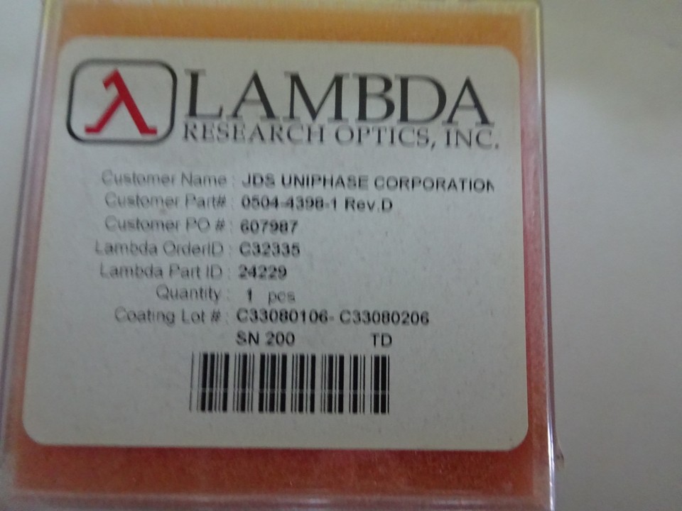 OPTICAL COATED LENS LAMBDA RESEARCH JDS UNIPHASE LASER OPTICS AS IS BIN#K1-91 | eBay
