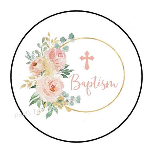 30 BAPTISM PINK ENVELOPE SEALS LABELS STICKERS PARTY FAVORS 1.5" ROUND ...