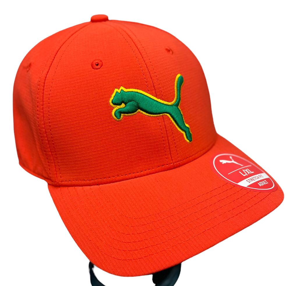 PUMA Orange Green Cat Evercat Dillon Stretch Fit Cap Mens OSFA New Fast ...