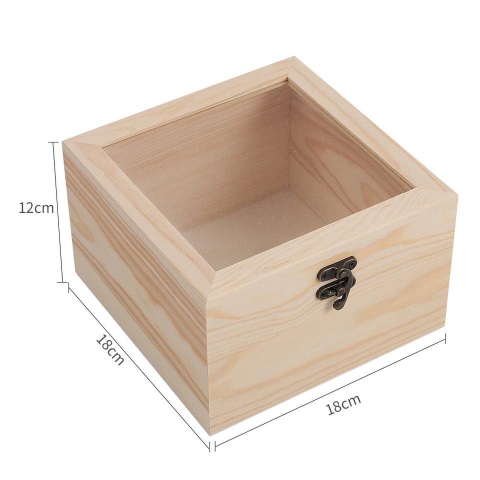 NEW Natural Finish Wooden Storage Box DIY Crate With Hinged Lid ...