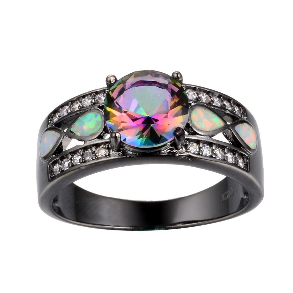 10KT Black Gold Rhodium Filler With Mystic Zircon & Fire Opal | eBay