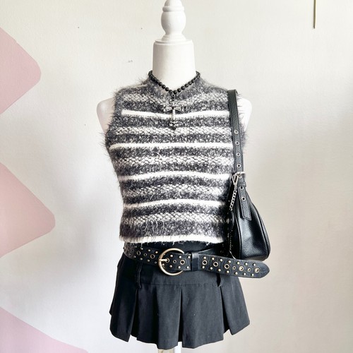 Women's Striped Fuzzy Tank Top Y2K Goth Retro Grunge, Small | eBay