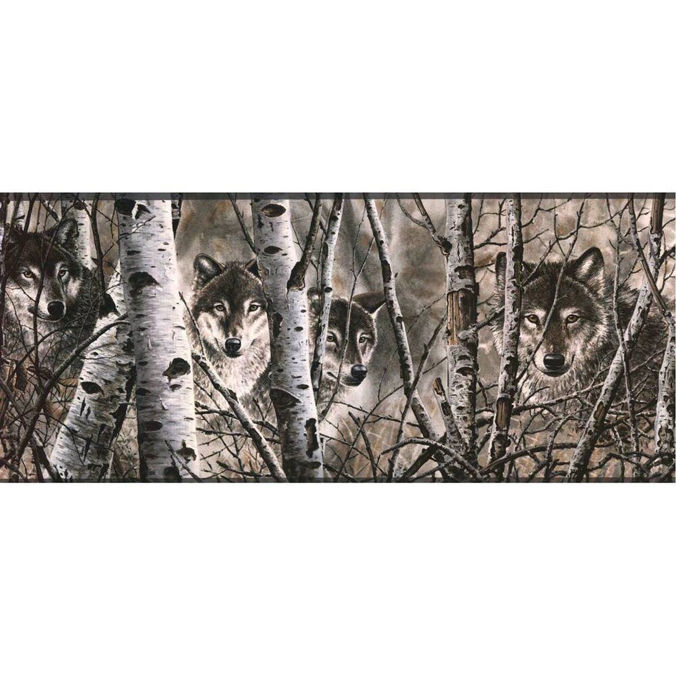 Wolves Peeking from Birch Trees Branches Forest Lodge Wildlife ...