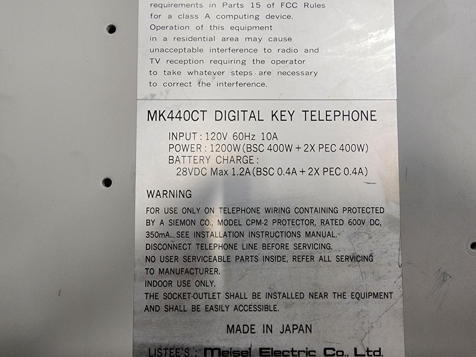 MEISEI MK440CT Electronic Key Telephone System 8dktl-n 8cotr Cpuvl48 ...