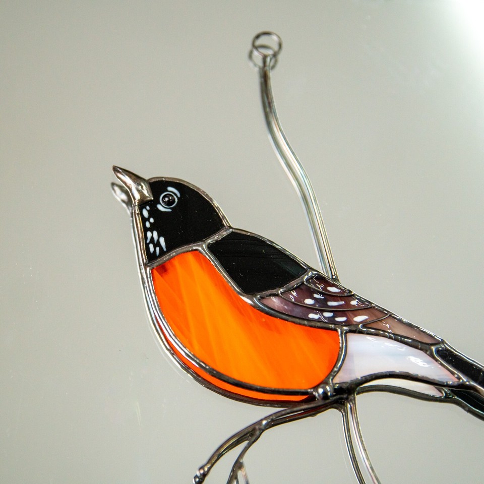 STAINED GLASS American Robin Window Hangings Stained Glass Bird ...