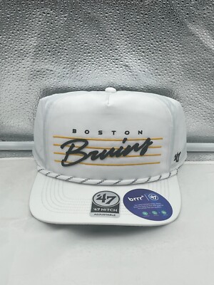 Boston Bruins NHL '47 White Script Hitch Rope Adjustable Snapback Hat ...