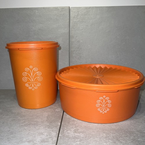 Set of 2 Vintage Harvest Orange Tupperware Servalier Containers, 1204-3 ...