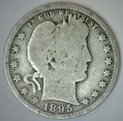 1895 Silver Barber Quarter 25c US Coin Good Circulated Philadelphia ...