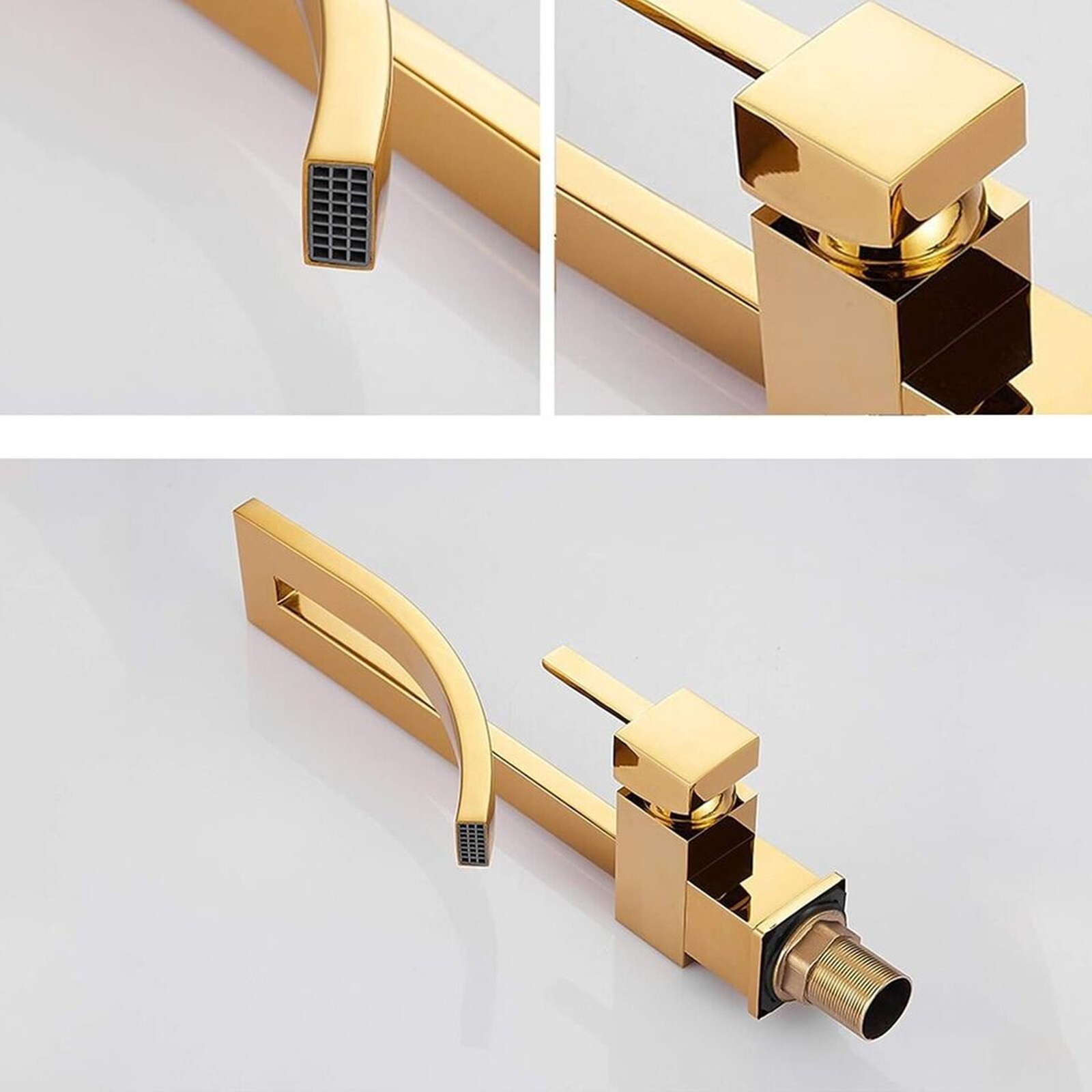 Gold Waterfall Bathroom Basin Sink Faucet Single Handle Single Hole ...