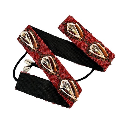 Vintage Coral Shell Beaded Belt Womens Size OS Large Red Black African ...