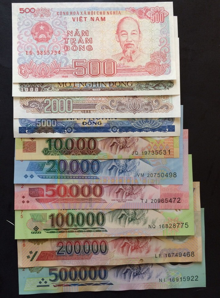 Ten Vietnamese Dong Banknotes Mixed=(UNC/CIR), 1/each Denomination ...
