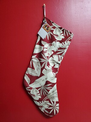 Christmas Stocking Handmade Leaf Print 20" Tropical Hawaiian Upcycled ...