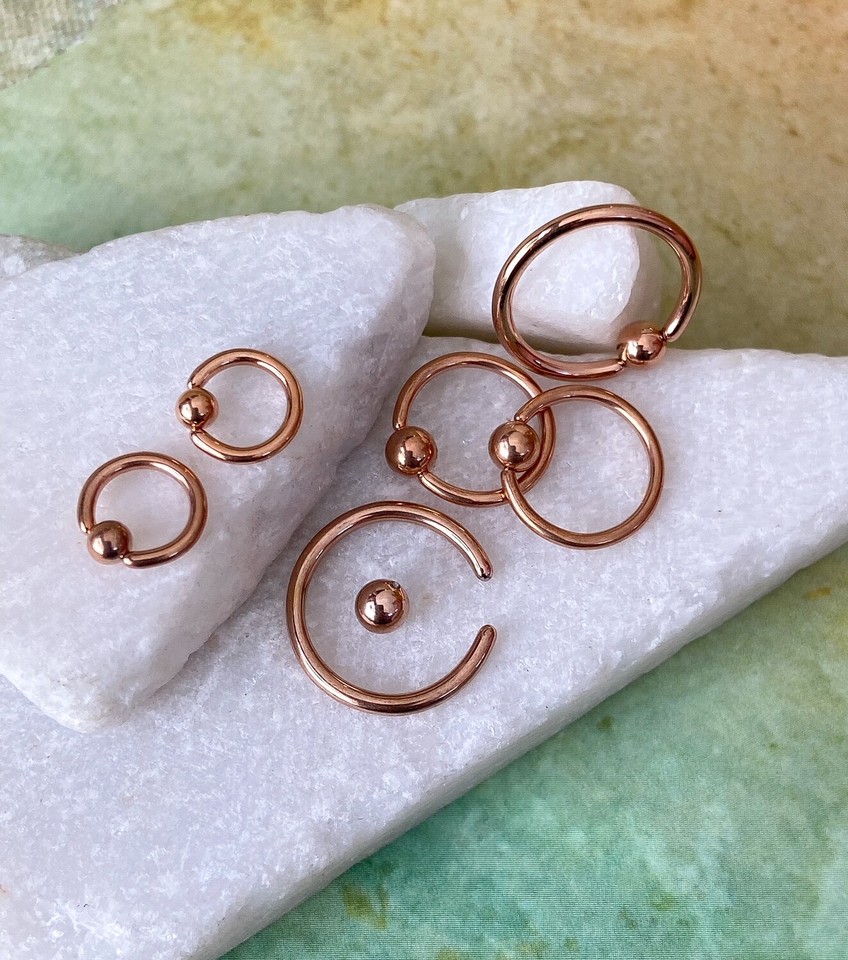 PAIR Rose Gold Captive Bead Rings CBR's Nipple, Septum, Helix, Tragus ...