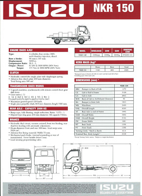 ISUZU NKR 150 SPECIFICATIONS BROCHURE 6/96 | eBay Australia
