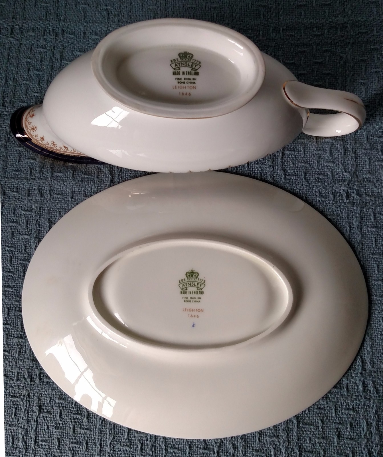 AYNSLEY ~ Fine Bone China ~ “Leighton Cobalt Smooth”~ GRAVY BOAT with ...