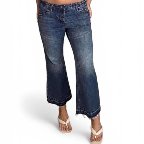 Free People Chelsea Crop flare bottom blue denim jeans | eBay