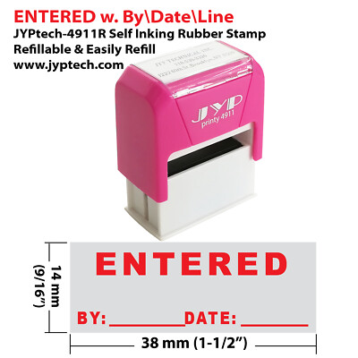 Entered w. By Date Line JYP 4911R Self Inking Rubber Stamp (Red Ink) | eBay