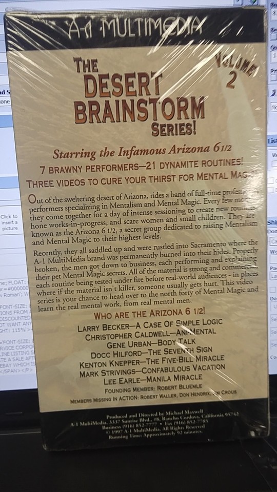 THE DESERT BRAINSTORM SERIES VHS TAPE MIND READING MENTAL ISM BECKER ...