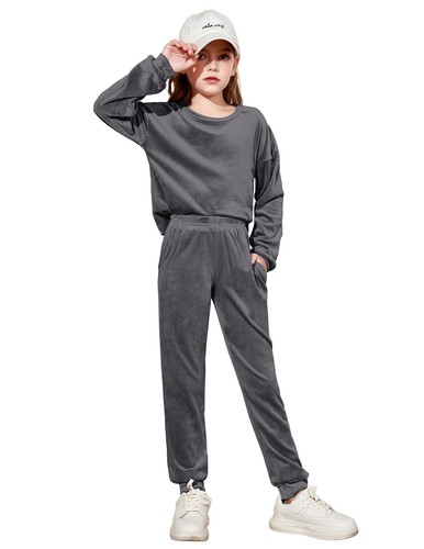 Girls 2 Piece Velour Outfit Set Long Sleeve Top and Jogger Pants Fall ...