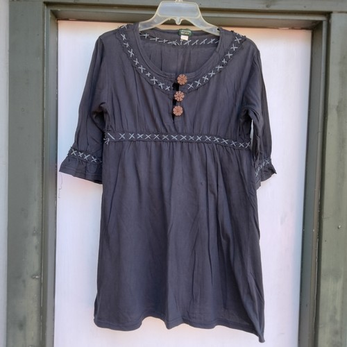 Kathmandu Imports Gray Boho Tunic w/ Embroidery & Wooden Buttons 3/4 ...