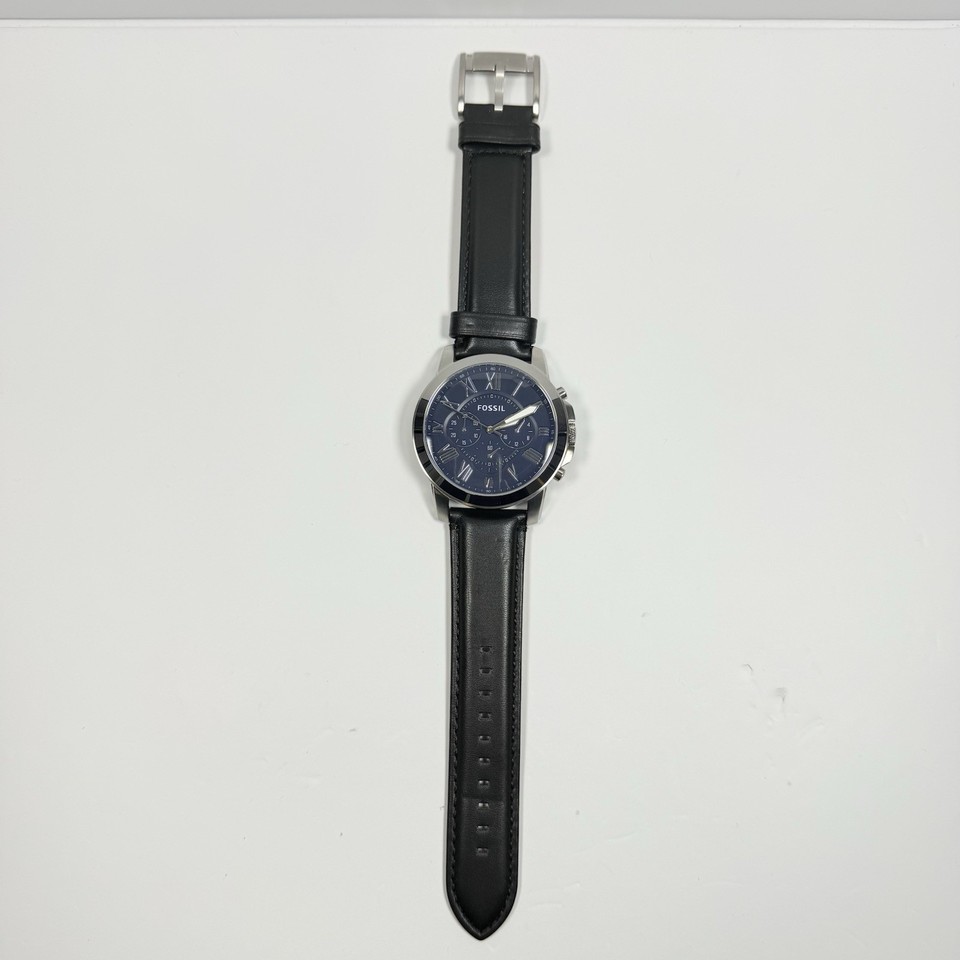 Fossil Grant Chronograph Blue Navy Dial Black Leather Band Men’s Watch ...